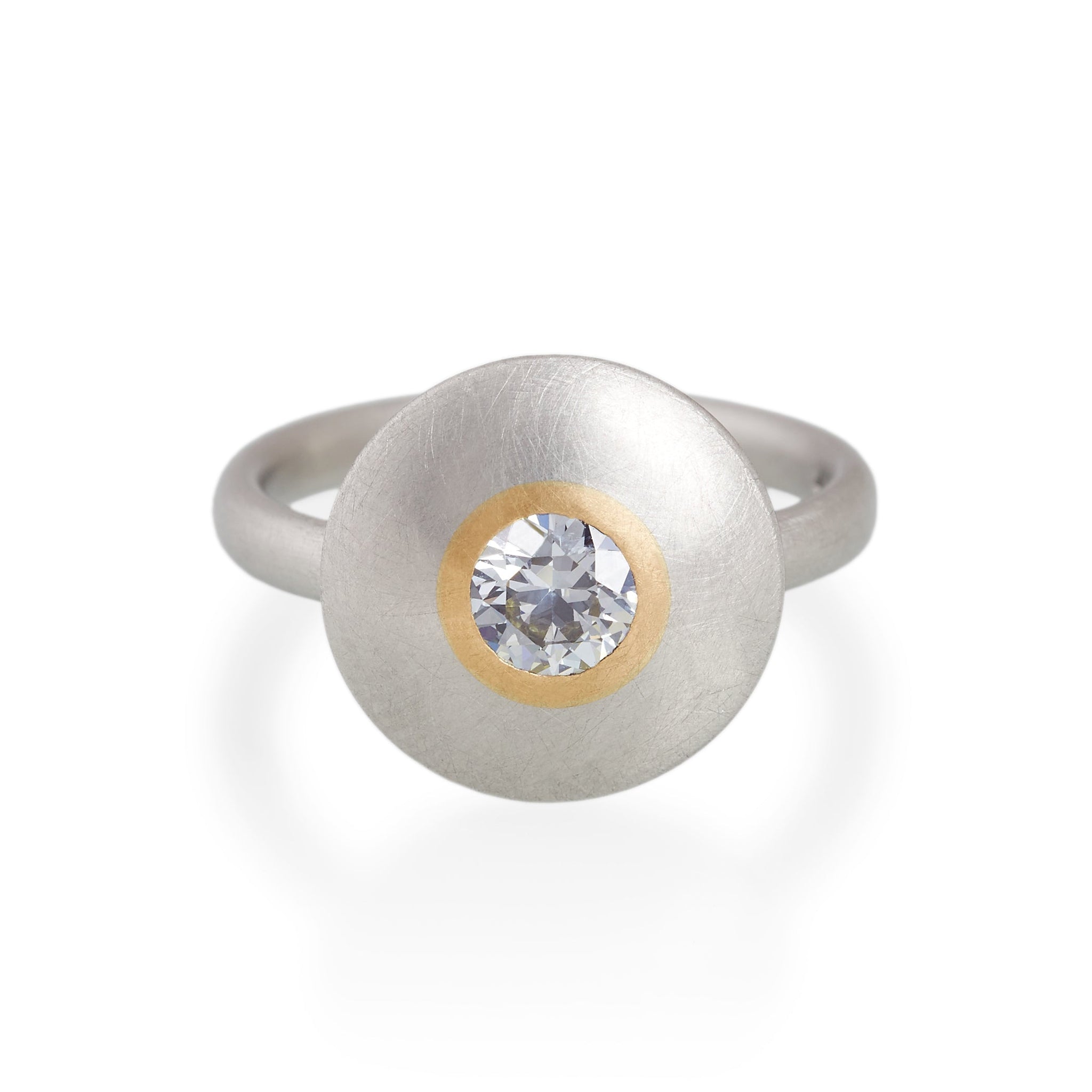 Blue-Grey Brilliant Diamond Disc Ring, Platinum & 22ct Gold – Cadby & Co